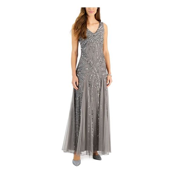 J Kara | Dresses | Nwt Jkara Womens Gray V Back Godets Lined Sleeveless ...